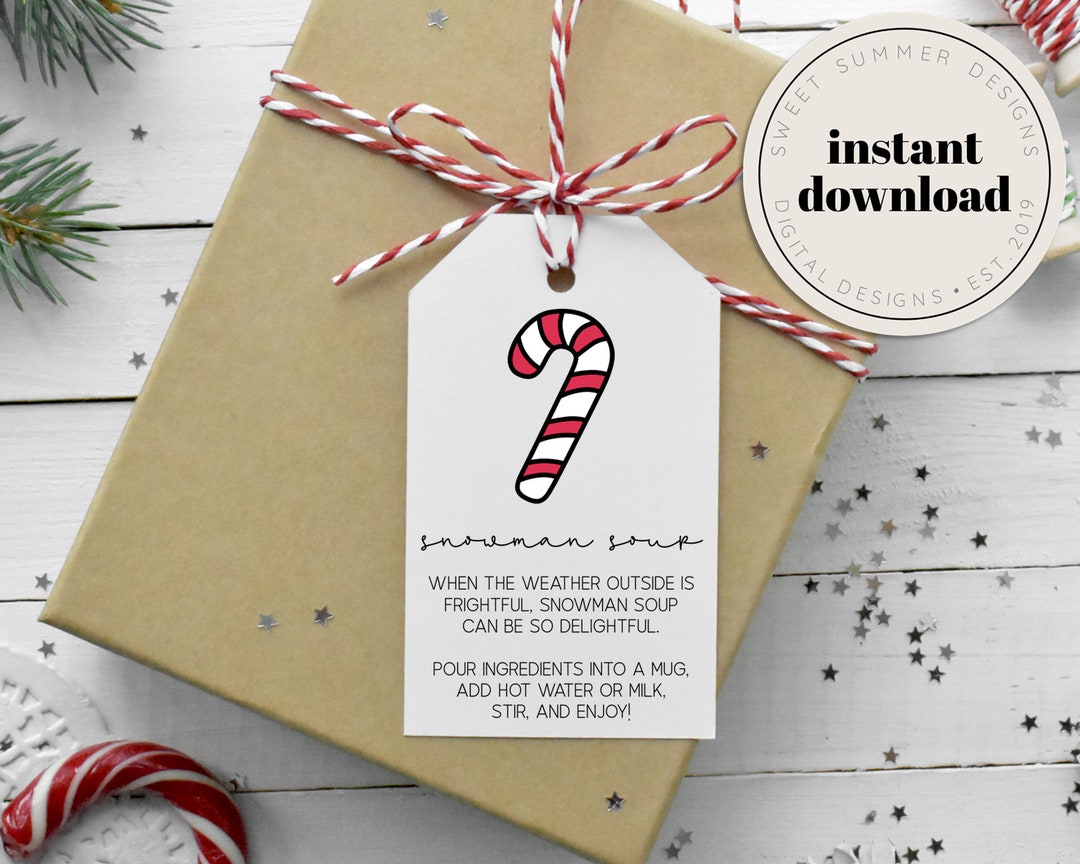 Candy Cane Snowman Soup Tag Printable, Hot Chocolate Tag, Simmer ...