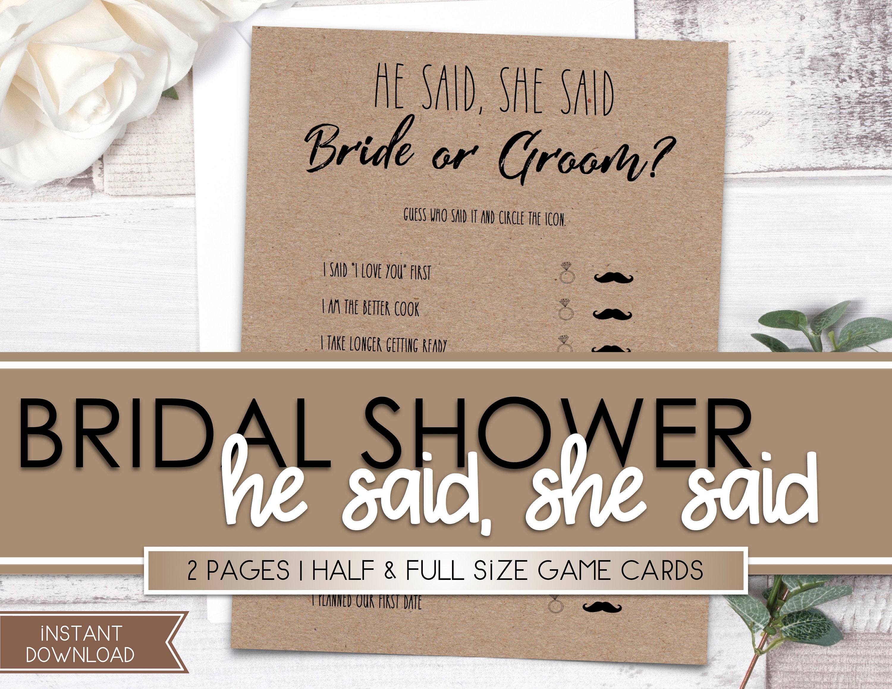 He Said She Said Game Bride or Groom Game Bridal Shower Game - Etsy