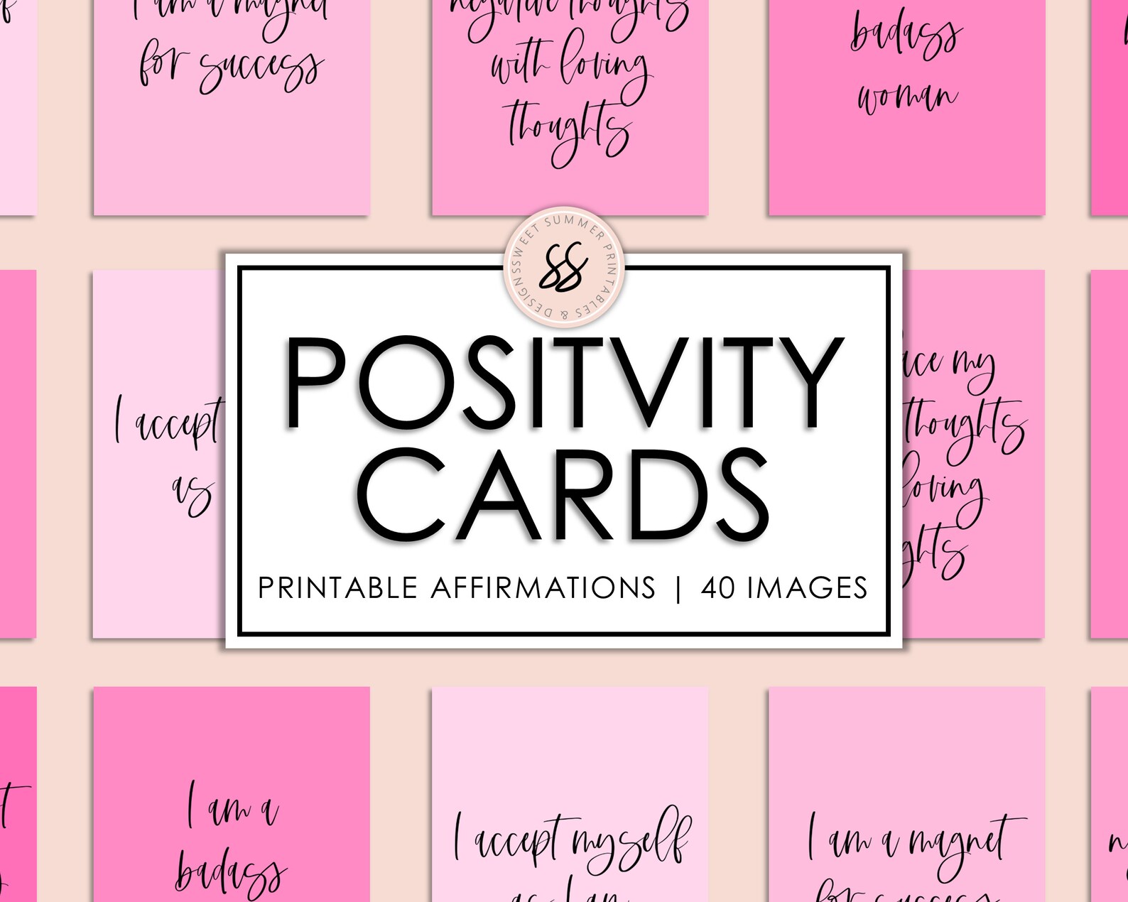 40 Pink Positive Affirmations Printable Cards Daily Reminder - Etsy