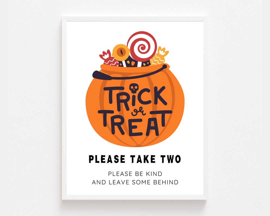 Trick or Treat Pumpkin Bowl Sign Printable, Trick or Treat Sign, Please ...
