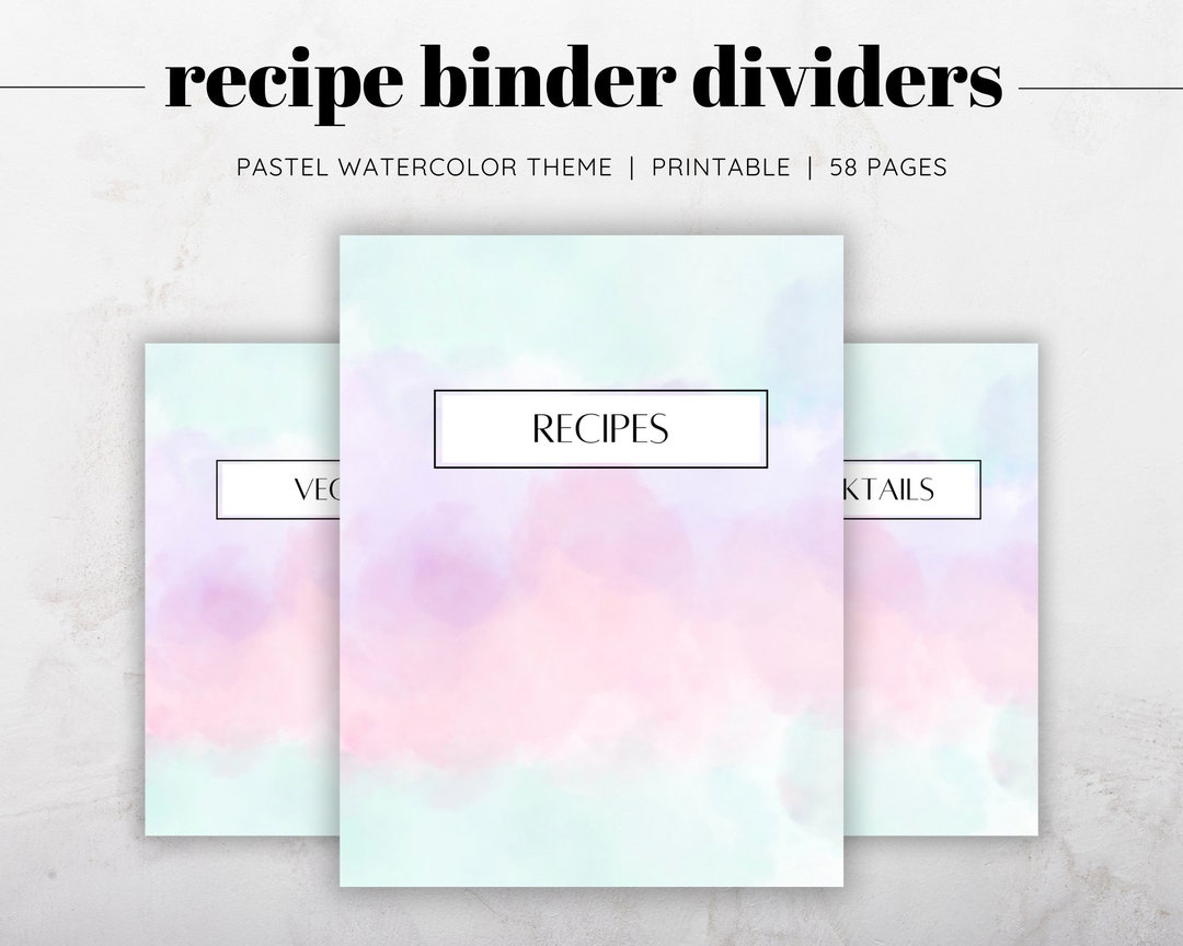 Pastel Watercolor Recipe Binder Dividers, Recipe Binder Printable ...