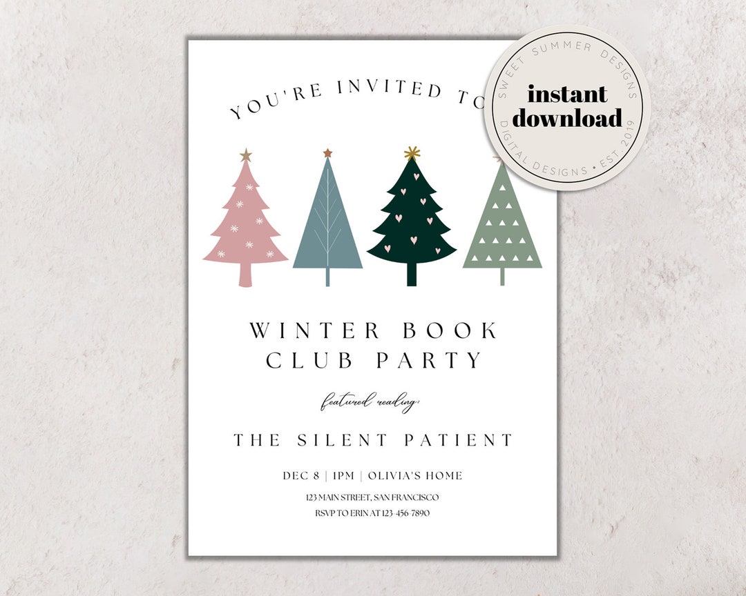 Winter Trees Book Club Printable Invitation Template, Book Club Party Invite, Book Party Invite ...