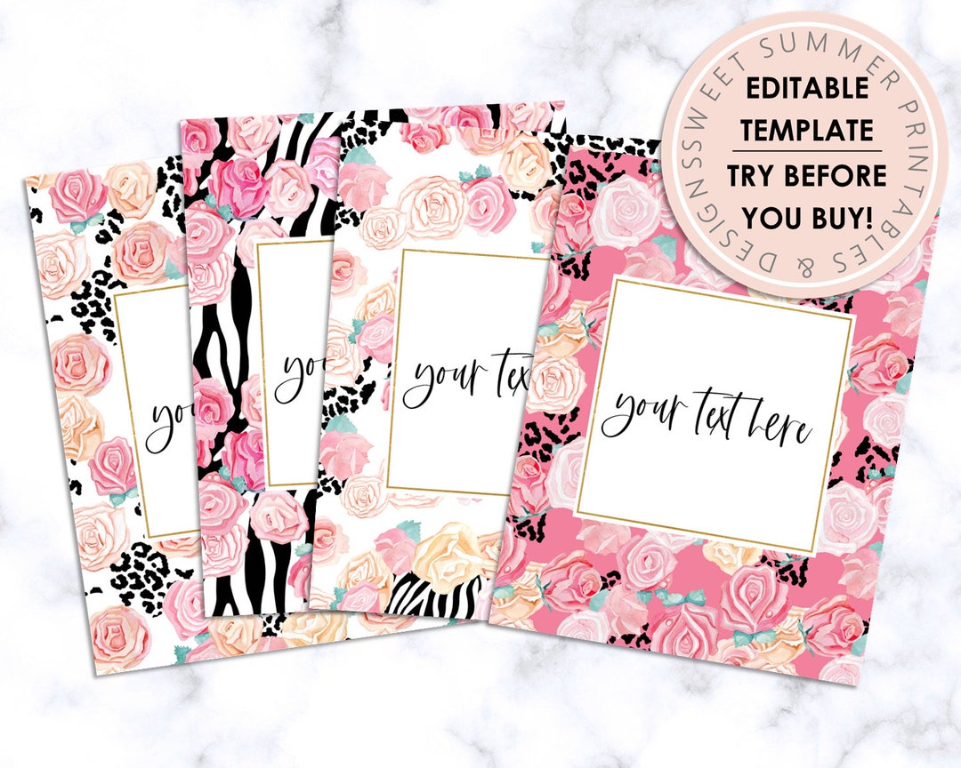 Animal Print Floral Editable Binder Covers, Pink Template, Editable ...