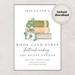 Soft Floral Book Club Printable Invitation Template, Book Club Party ...