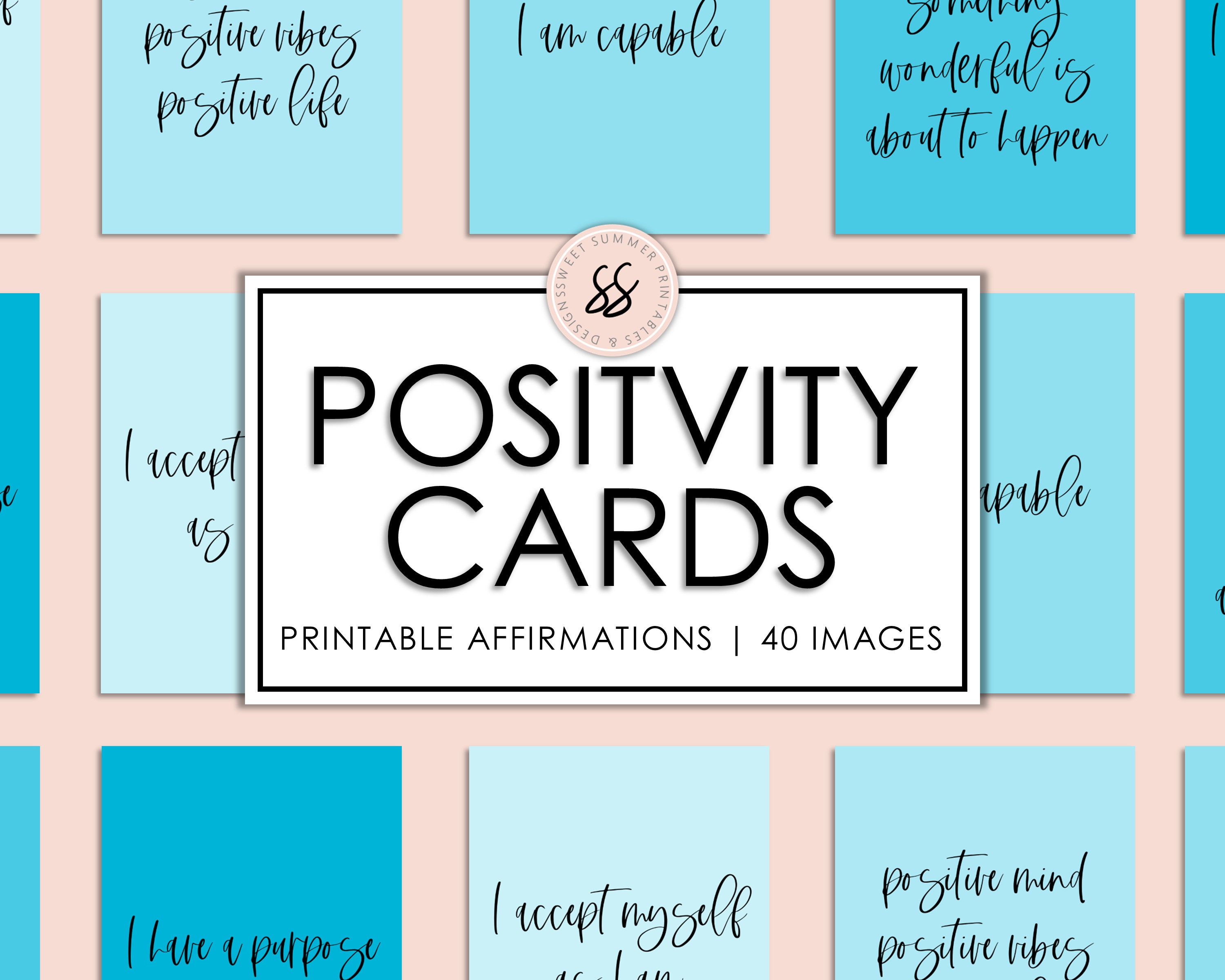 40 Cool Blue Positive Affirmations Printable Cards Daily | Etsy