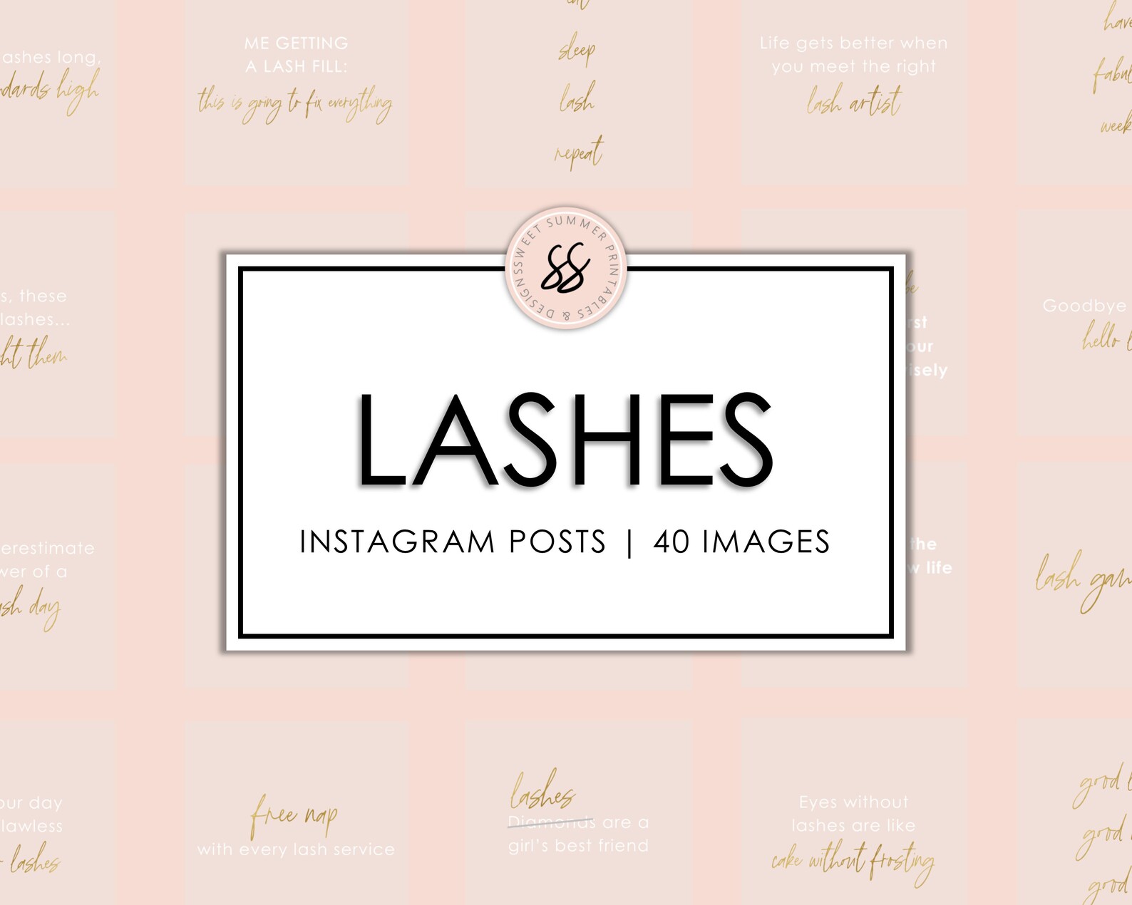 40 Lashes Blush and Gold Instagram Posts Lash Quotes Social | Etsy