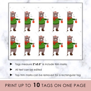 Winter Bear Script Gift Tag Printable, Editable Christmas Gift Tag ...