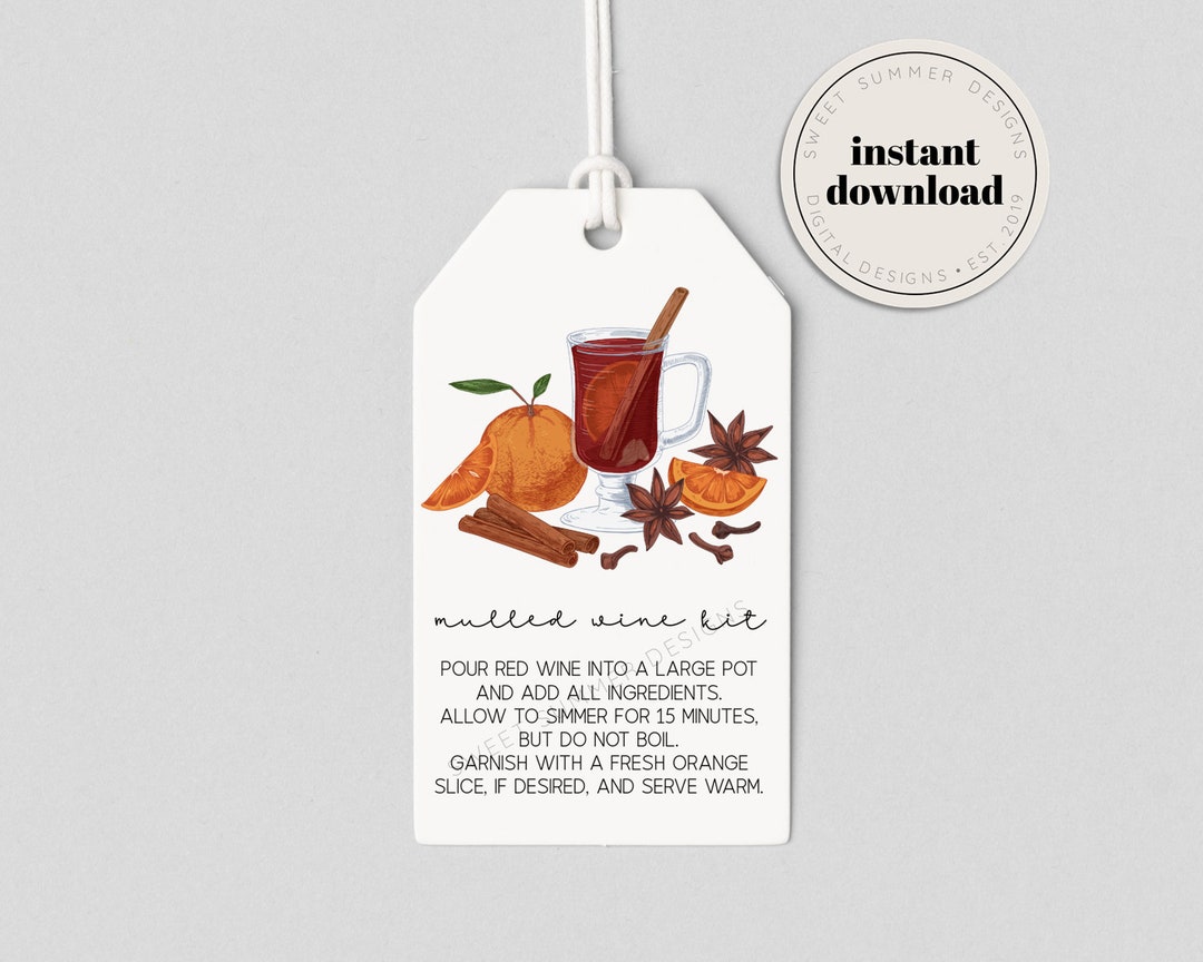 Mulled Wine Kit Oranges Tag Printable, Mulled Wine Instructions, Simmer ...