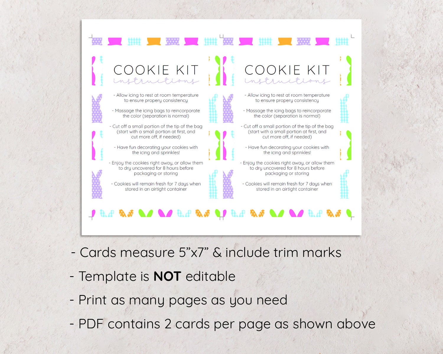 Bright Easter Bunnies Printable Cookie Kit Instructions, Cookie Kit ...