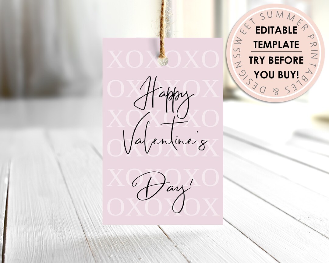 XOXO Valentine's Day Tag Printable, Editable Valentine's Tag, Valentine ...