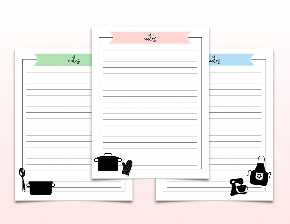 Recipe Binder Notes Printable Recipe Notes Template Recipe | Etsy