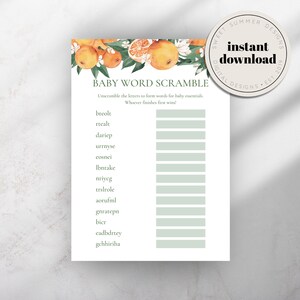 Citrus Baby Shower Baby Word Scramble Game Printable, Shower Game ...