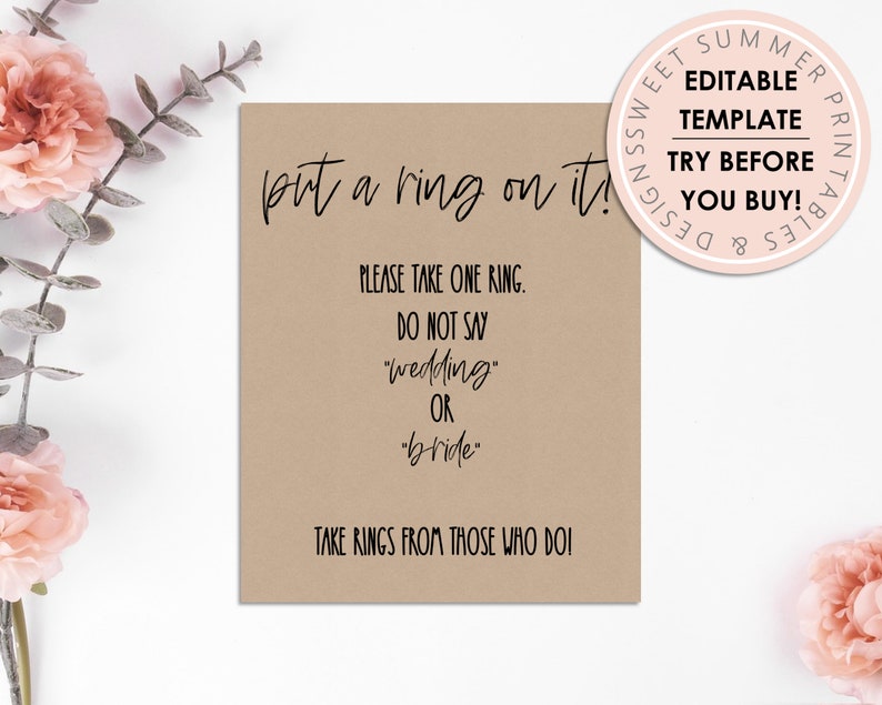 Put A Ring on It Editable Game Template Bridal Shower Game - Etsy