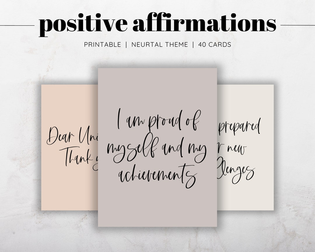 40 Neutral Positive Affirmations Printable Cards, Daily Reminder ...