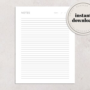 Lined Notes Printable, Bullet Journal Printable, Notes Page Printable ...