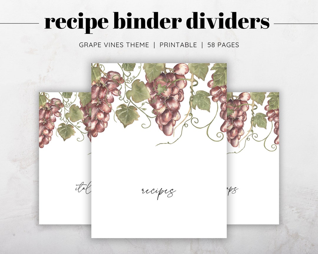 Grape Vines Recipe Binder Dividers, Recipe Binder Printable Sections ...