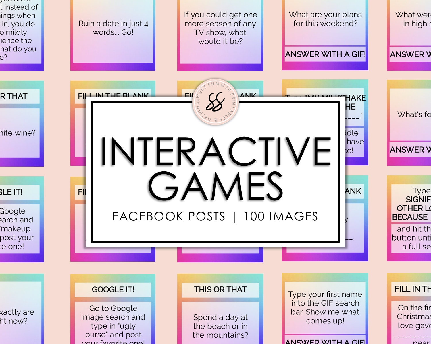 100 Bright Rainbow Facebook Games Interactive Posts Social | Etsy
