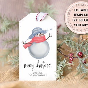 Chilly Snowman Gift Tag Printable, Editable Christmas Gift Tag, Holiday ...