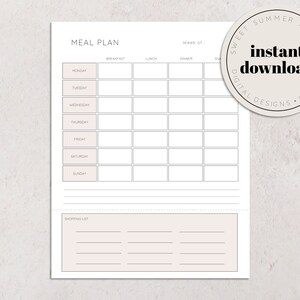 Meal Plan Printable, Weekly Meal Plan, Fitness Planner Printable ...