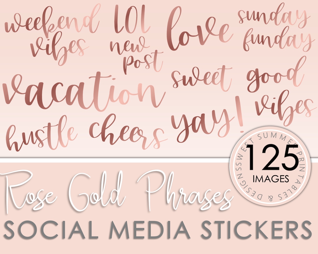 125 Rose Gold Words and Phrases Instagram Story Stickers, Rose Gold ...