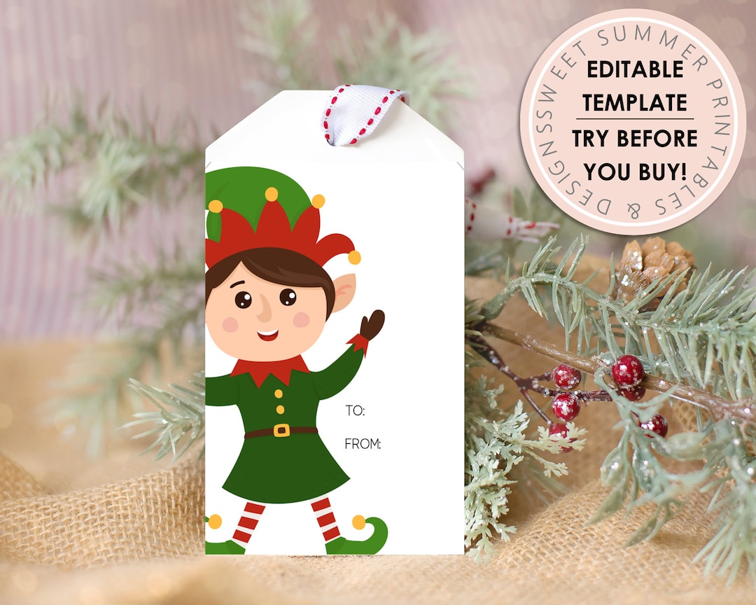 Santa's Elf Gift Tag Printable, Editable Christmas Gift Tag, Holiday ...