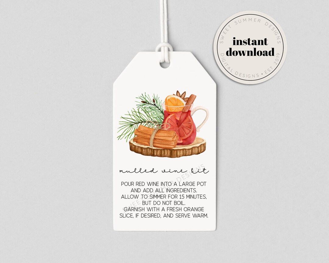 Mulled Wine Kit Pitcher Tag Printable, Mulled Wine Instructions, Simmer ...