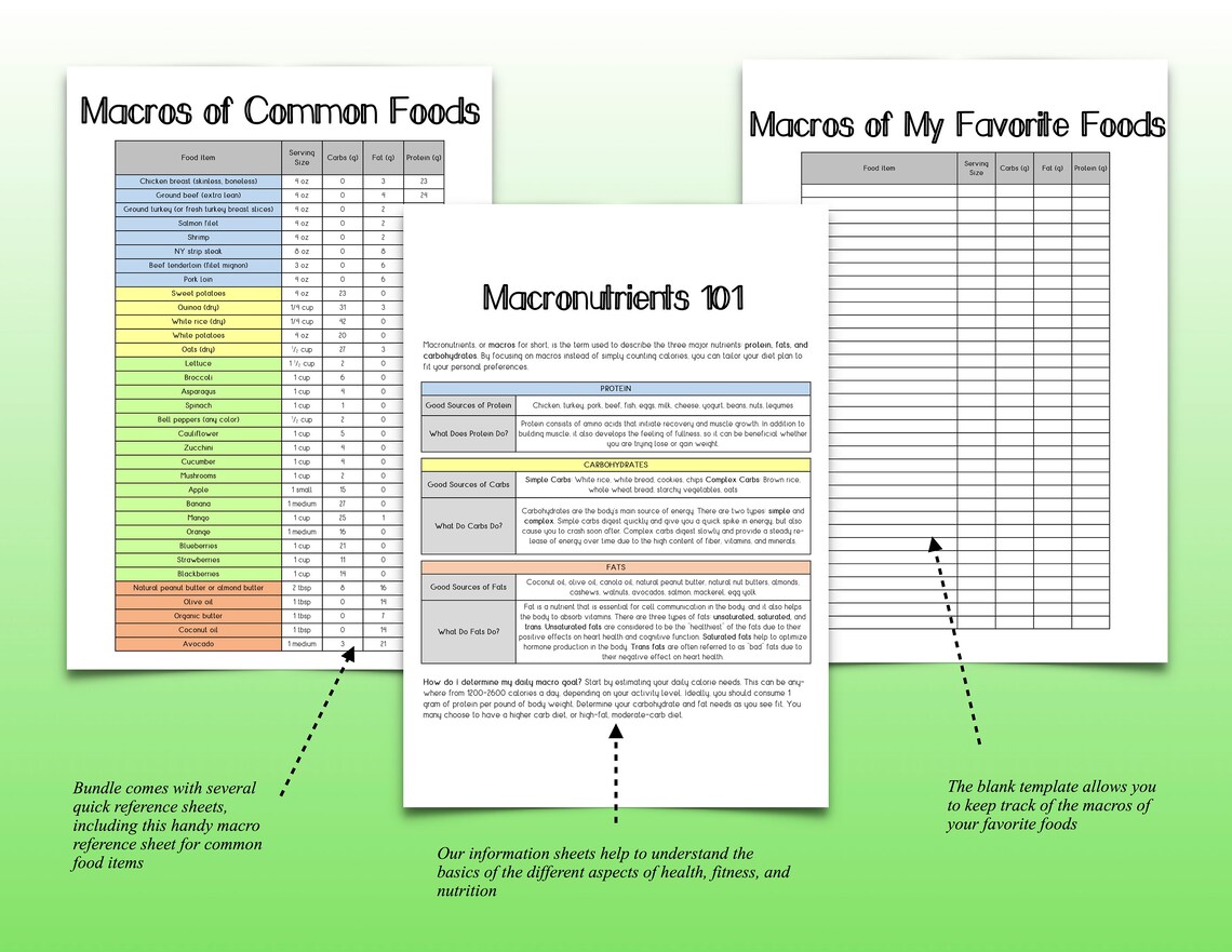 Daily Macro Tracker Macro Reference Sheets Daily Calorie | Etsy