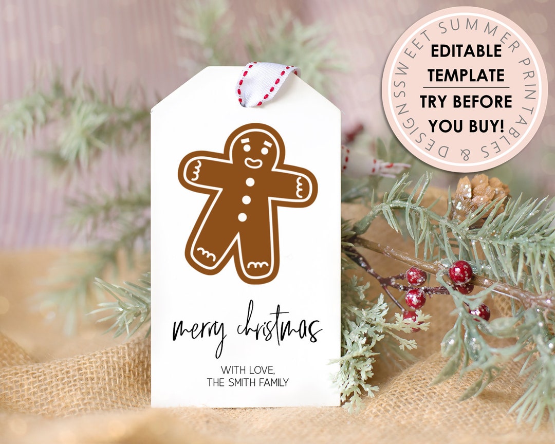 Christmas Gingerbread Gift Tag Printable, Editable Christmas Gift Tag ...