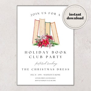 Holiday Book Club Printable Invitation Template, Book Club Party Invite ...