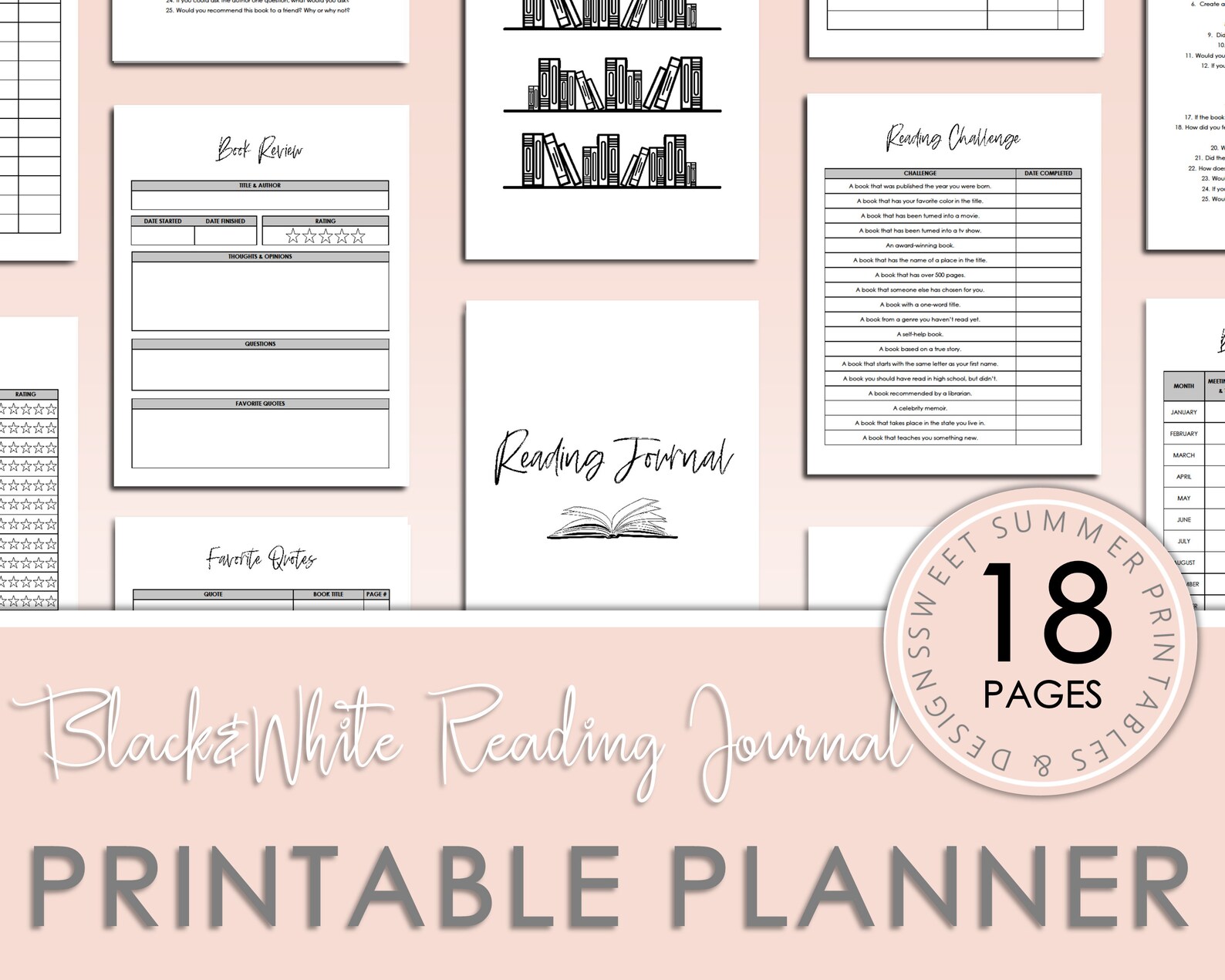 Reading Journal Printable Book Club Planner Printable | Etsy