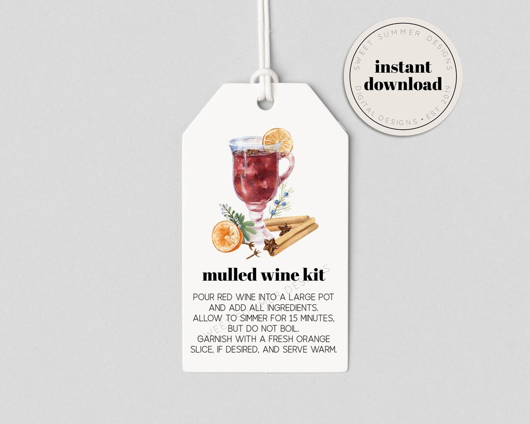 Mulled Wine Kit Classic Tag Printable, Mulled Wine Instructions, Simmer ...