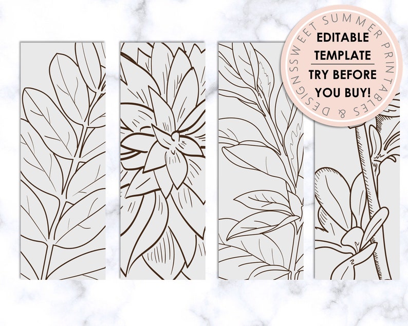 Classic Floral Editable Printable Bookmark, Floral Bookmark, Bookmark ...