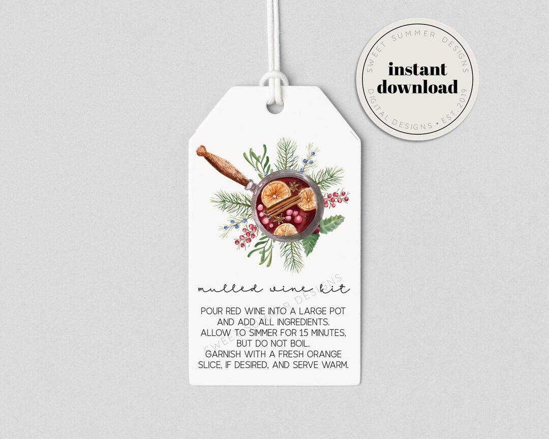 Mulled Wine Kit Simmer Pot Tag Printable, Mulled Wine Instructions ...