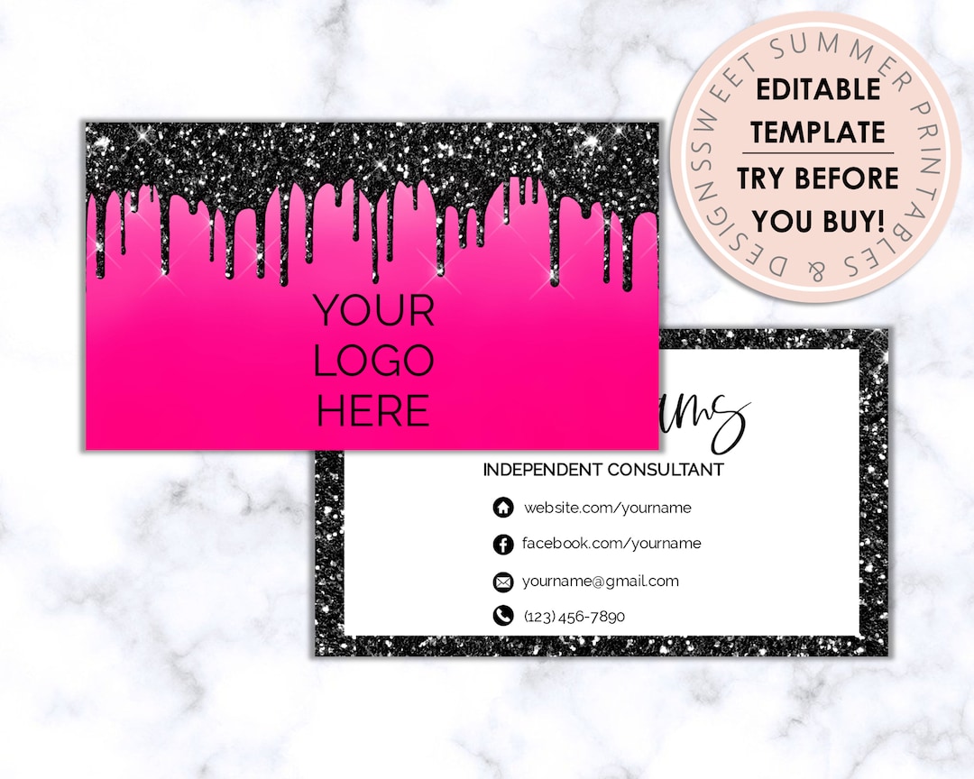 Black Glitter Drip Editable Business Card, Printable Makeup Business ...