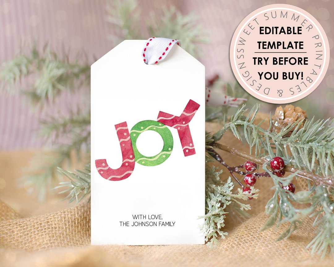 Colorful Joy Gift Tag Printable, Editable Christmas Gift Tag, Holiday ...