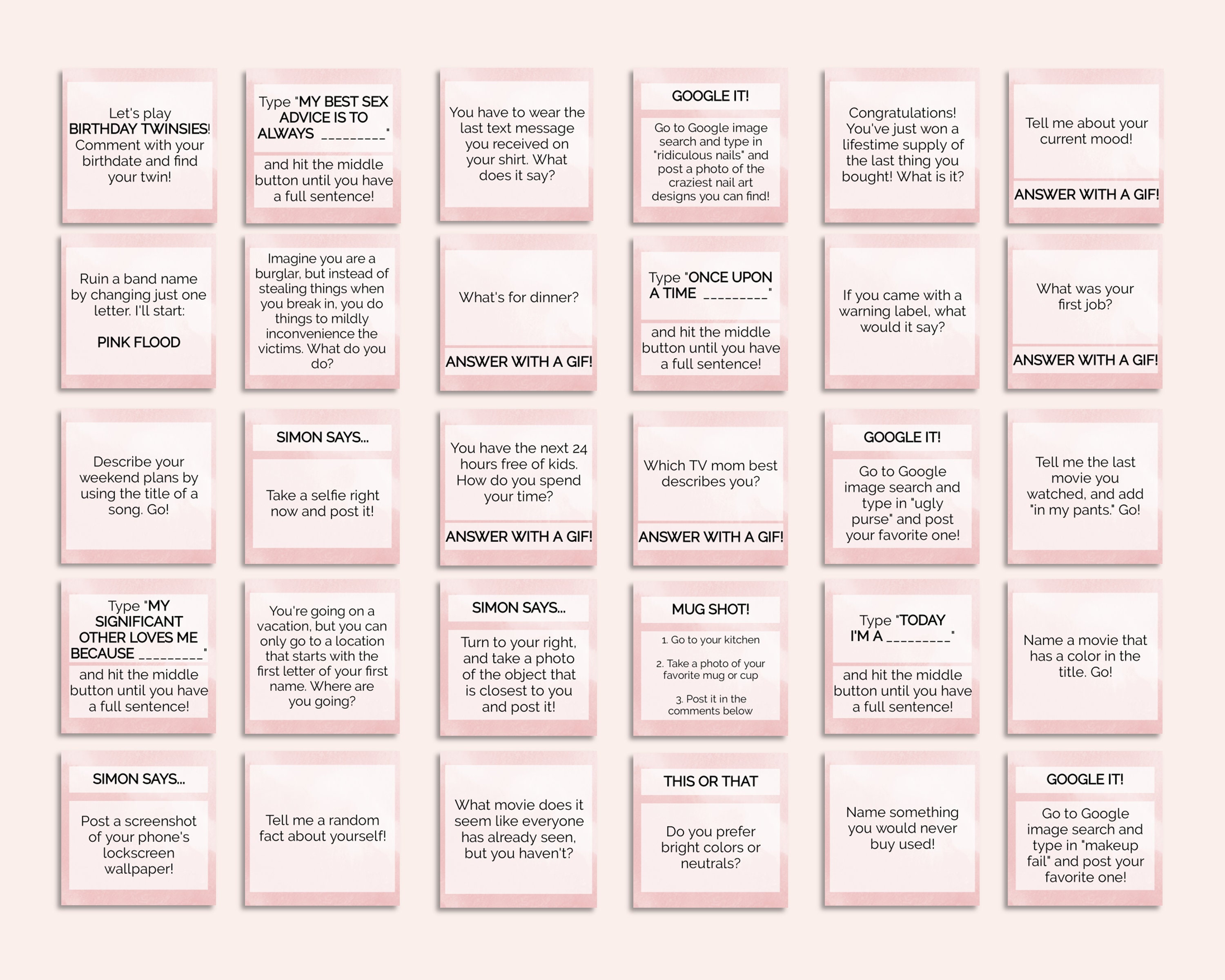 100 Blush Facebook Games Interactive Posts Social Media - Etsy