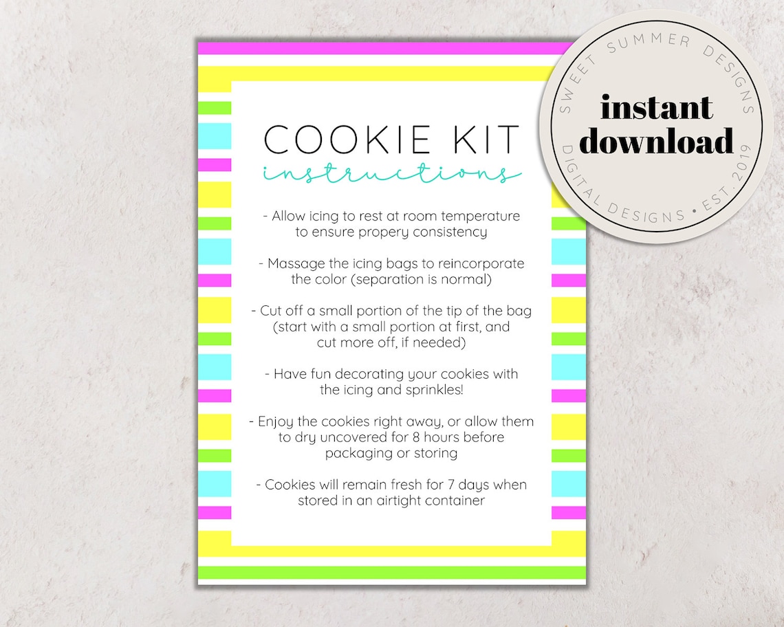 Bright Spring Stripes Printable Cookie Kit Instructions, Cookie Kit ...