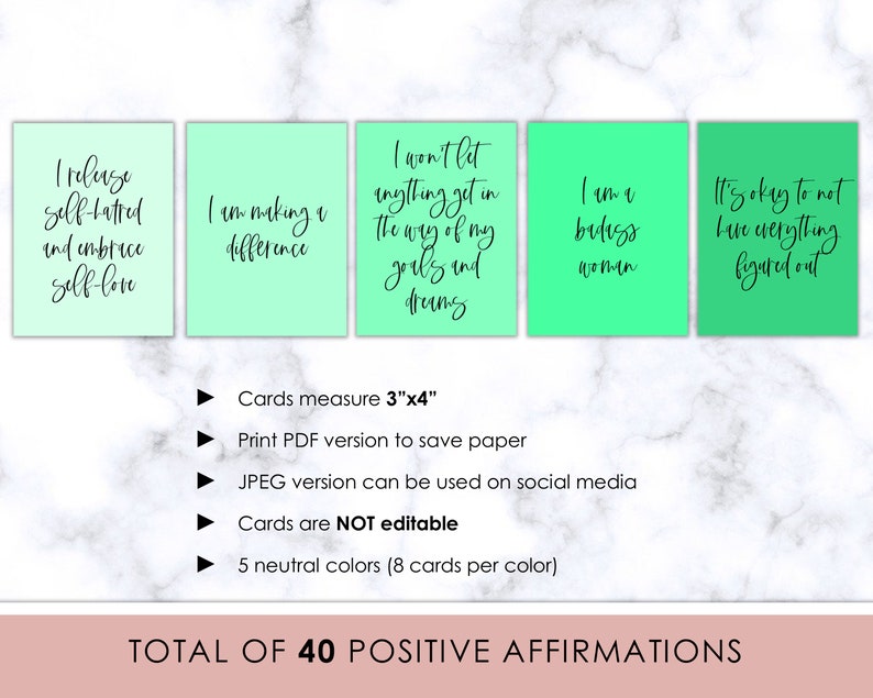 40 Mint Positive Affirmations Printable Cards Daily Reminder | Etsy