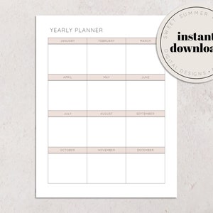 Blank Yearly Planner Printable, Blank Yearly Calendar Printable, Blank ...