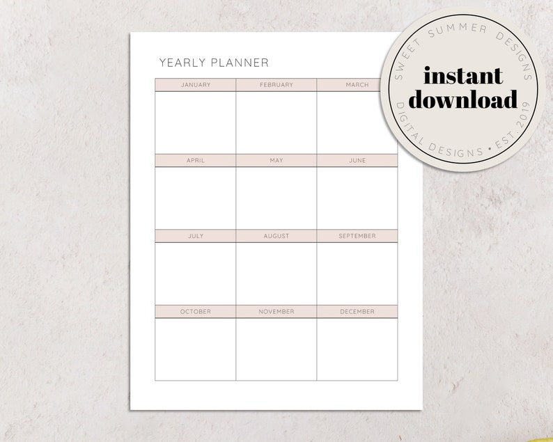 Blank Yearly Planner Printable Blank Yearly Calendar - Etsy