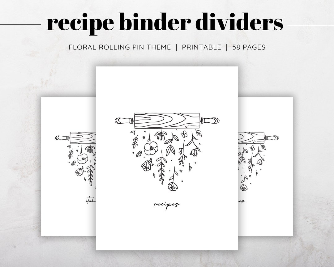 Floral Rolling Pin Recipe Binder Dividers, Recipe Binder Printable ...