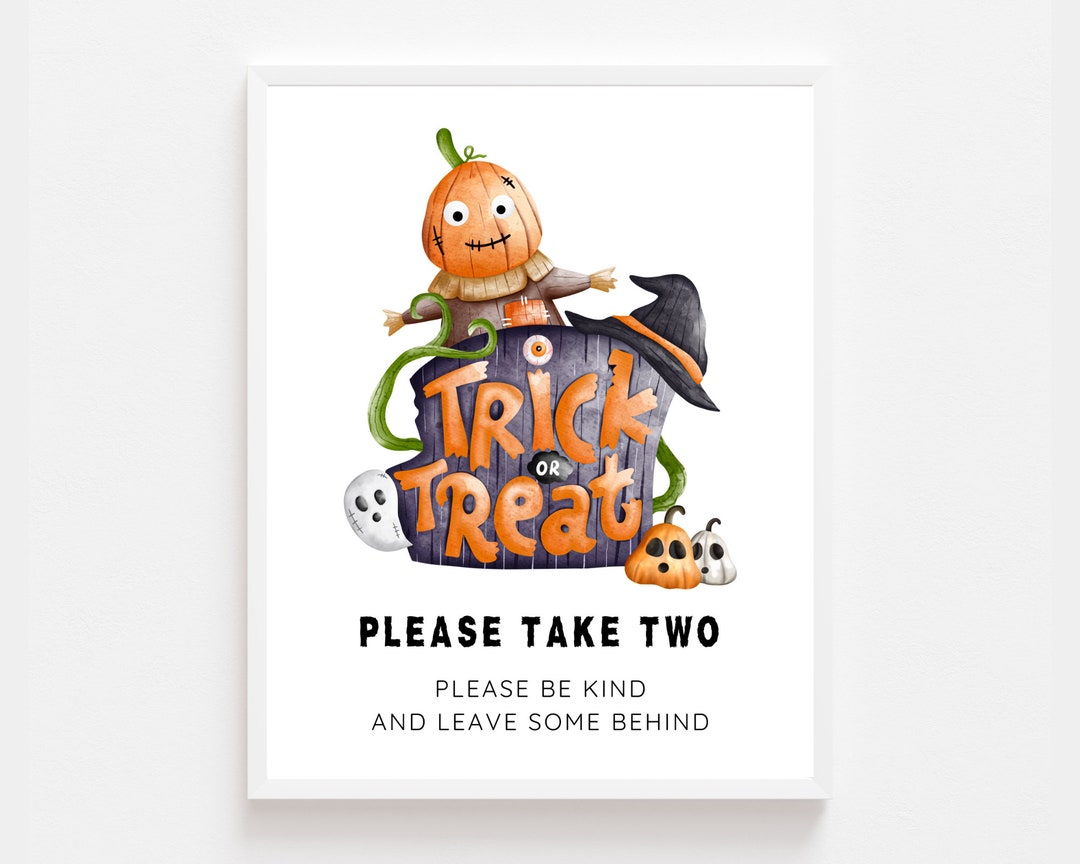 Trick or Treat Pumpkin Scarecrow Sign Printable, Trick or Treat Sign ...