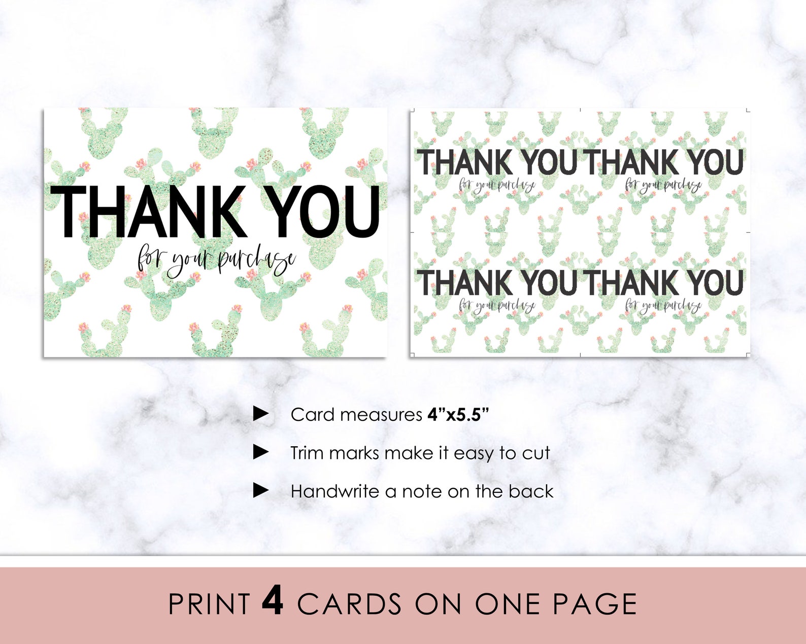 Cactus Thank You Card Printable Thank You Card Package - Etsy