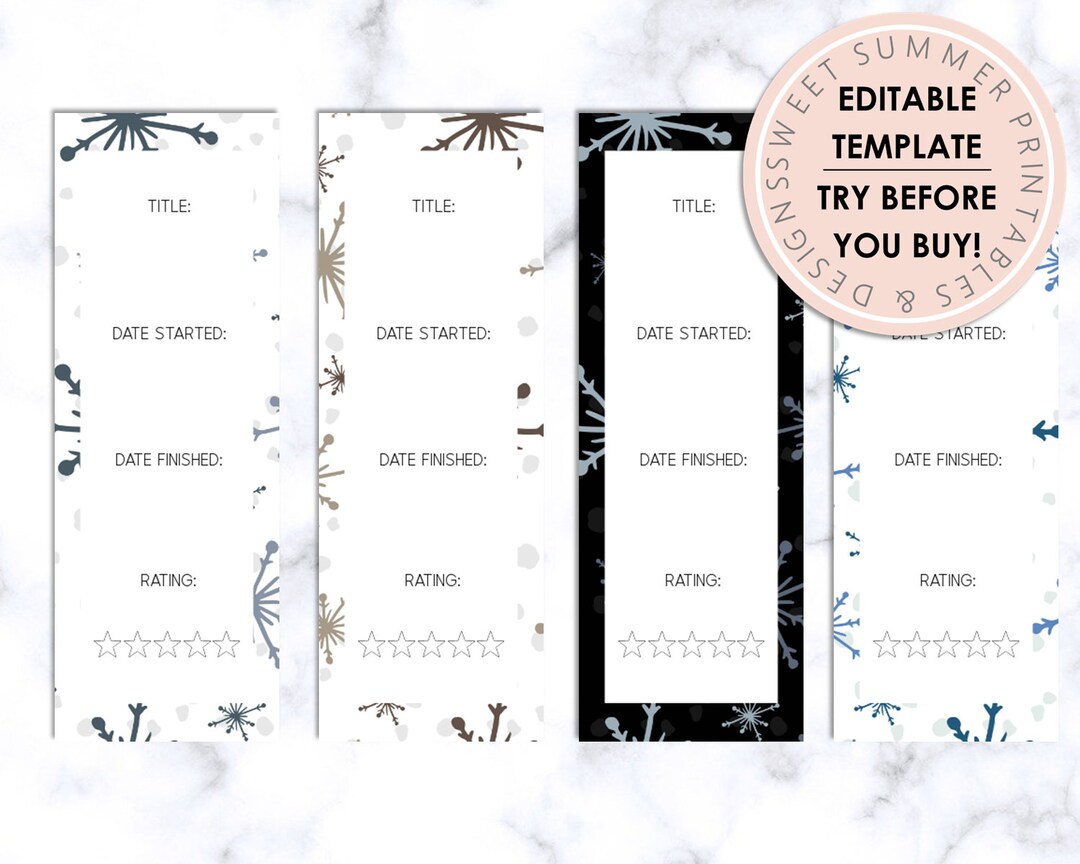 Snowflake Book Review Printable Bookmark, Book Review Bookmark ...