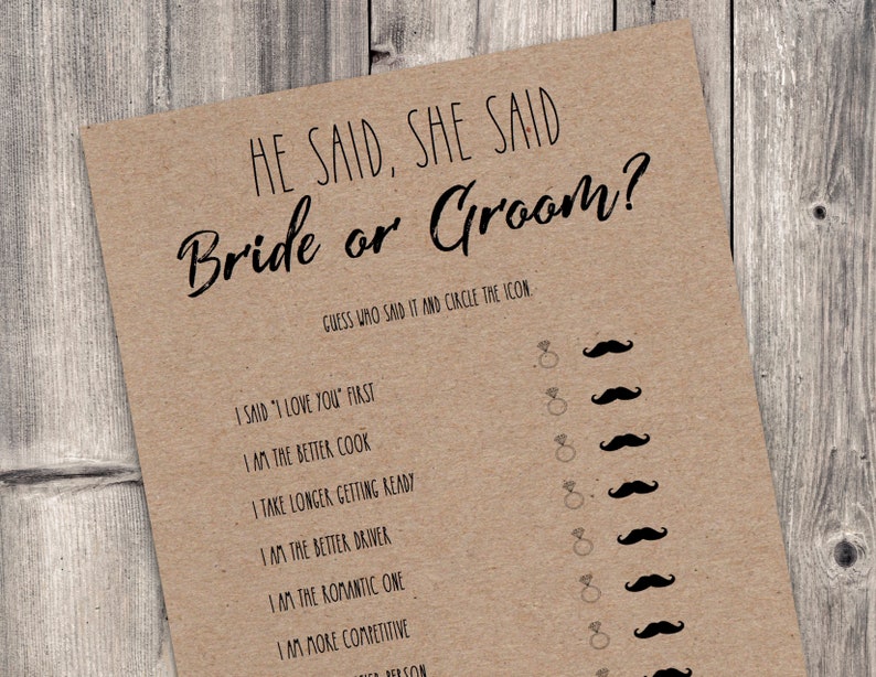 He Said She Said Game, Bride or Groom Game, Bridal Shower Game ...