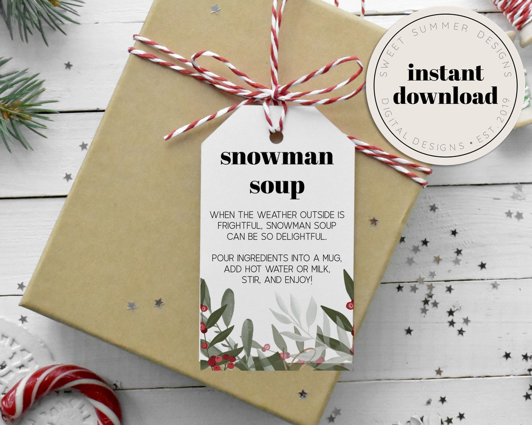 Rustic Christmas Snowman Soup Tag Printable, Hot Chocolate Tag, Simmer ...