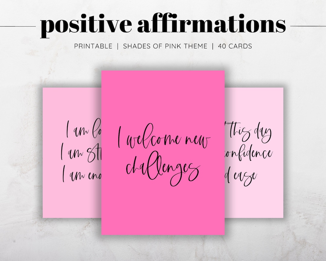 40 Pink Positive Affirmations Printable Cards, Daily Reminder Printable ...