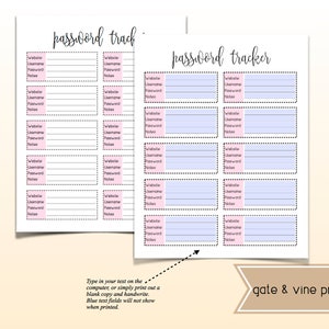 Password Tracker Printable, Password Log Sheet, Password Keeper ...