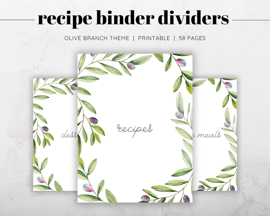 Olive Branch Recipe Binder Dividers, Recipe Binder Printable Sections ...