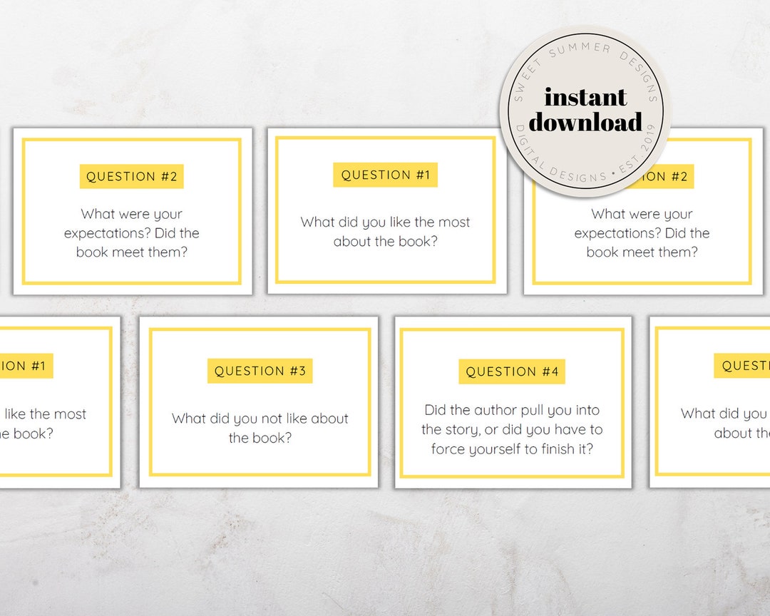Yellow Book Club Questions Printable, Book Club Discussion, Book Review ...